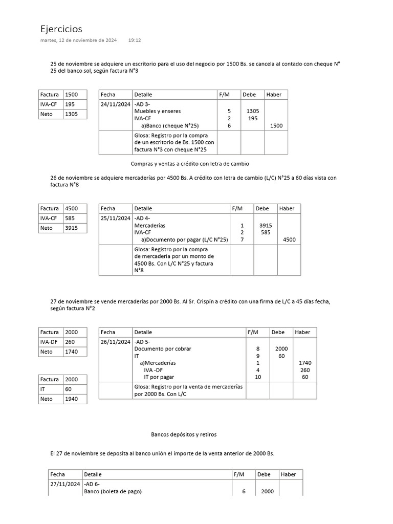 Ejercicios | PDF | Cheque | Bancos