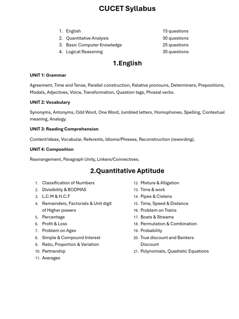 CUCET Syllabus Overview for BCA & MCA | PDF | Java (Programming ...