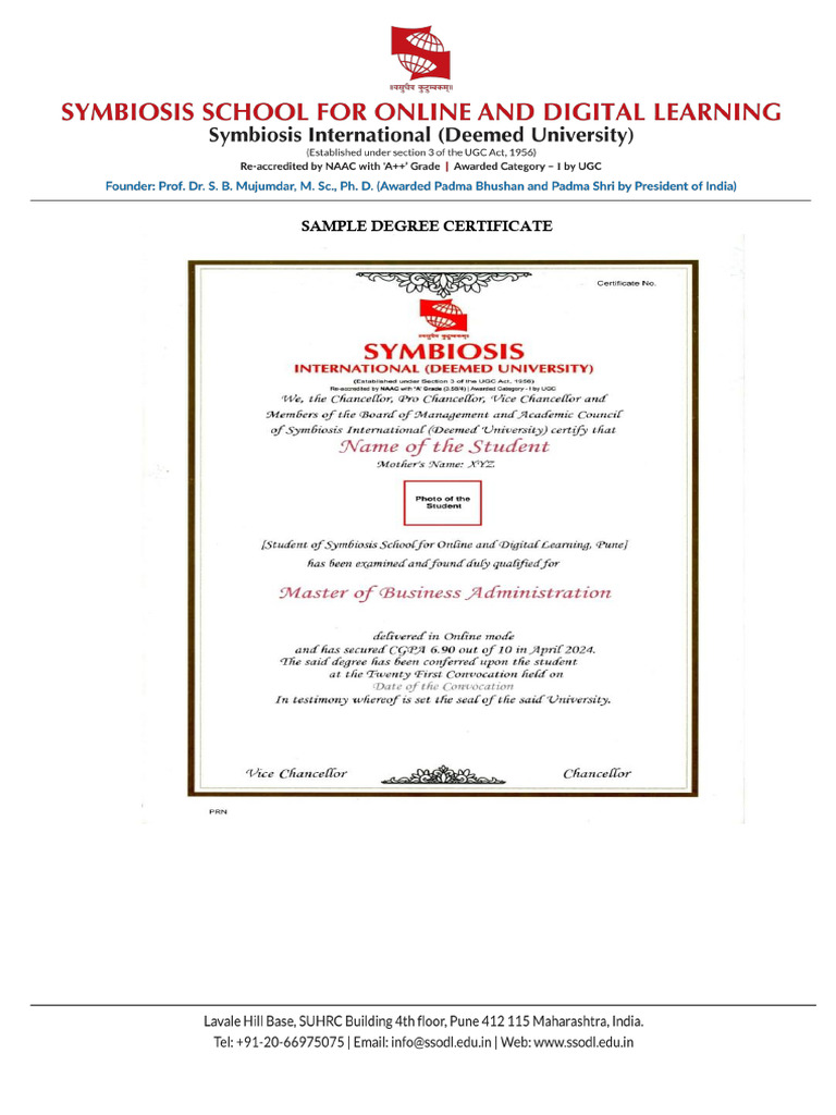 Sample Degree Certificate MBA | PDF