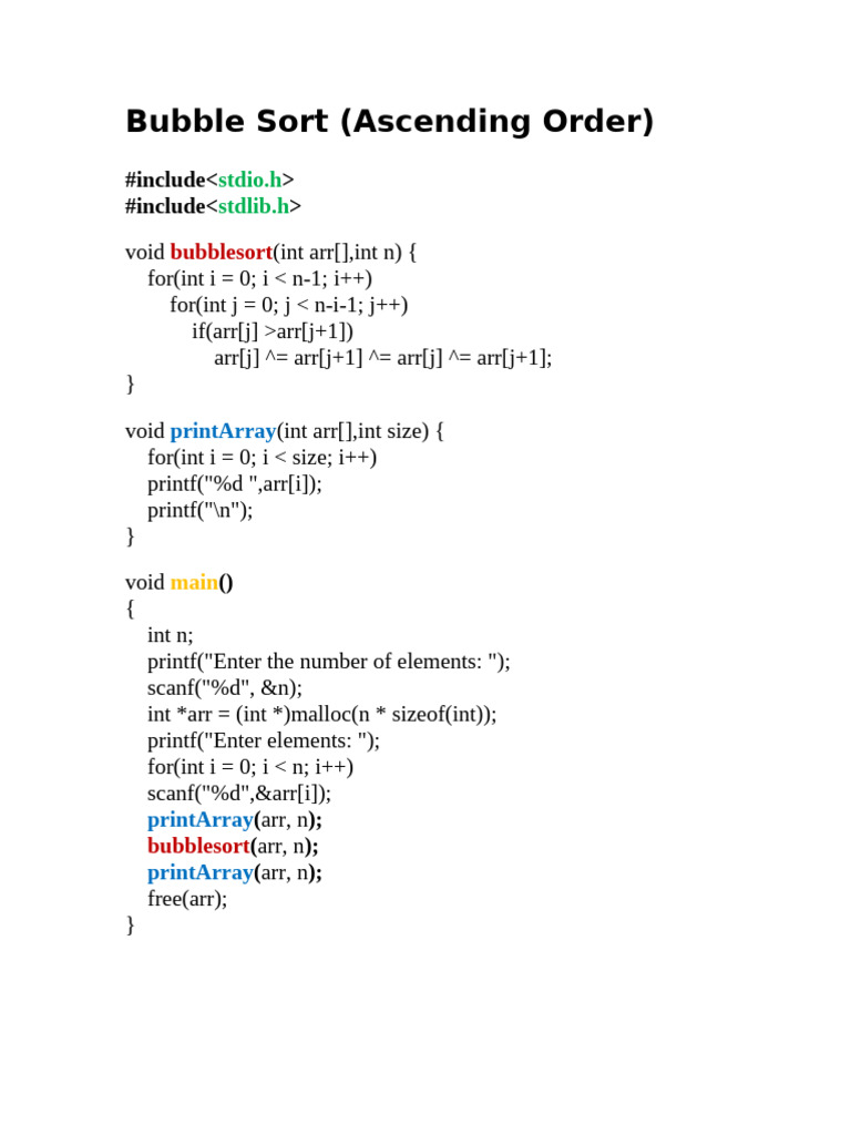 Bubble Sort Ascending Order | PDF