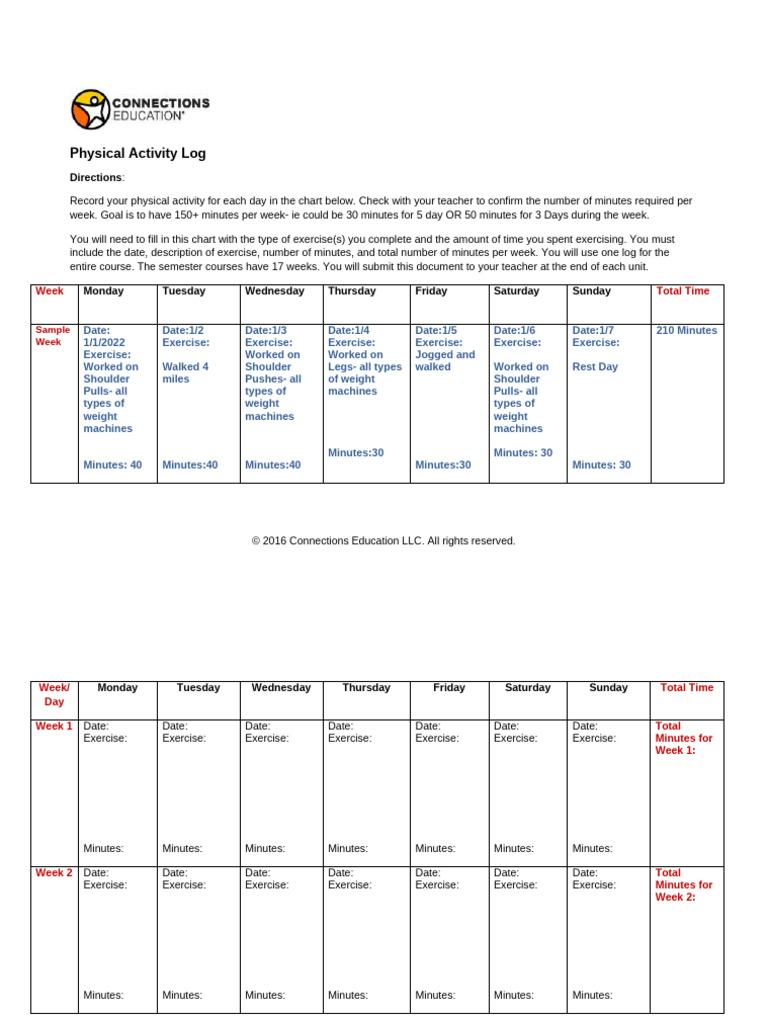 Physical Activity Log | PDF