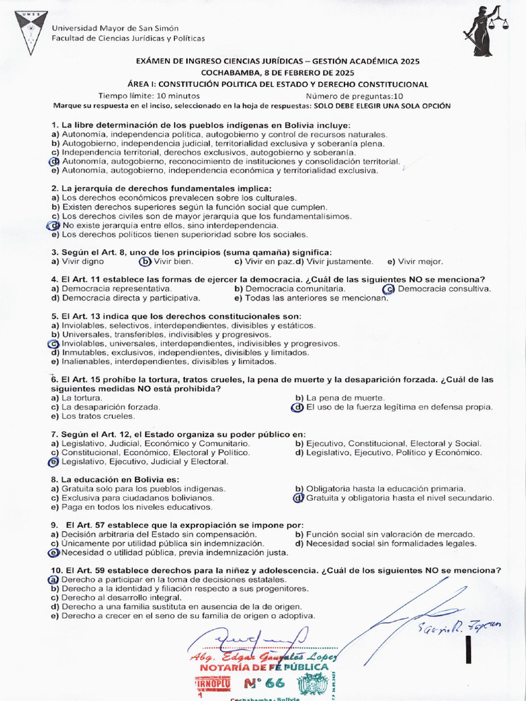 Examen de Ingreso UMSS | PDF | Democracia | Ideologías políticas