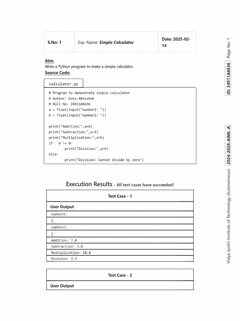 24911A6636 Python Programm Lab Record 2025 03 02 | PDF