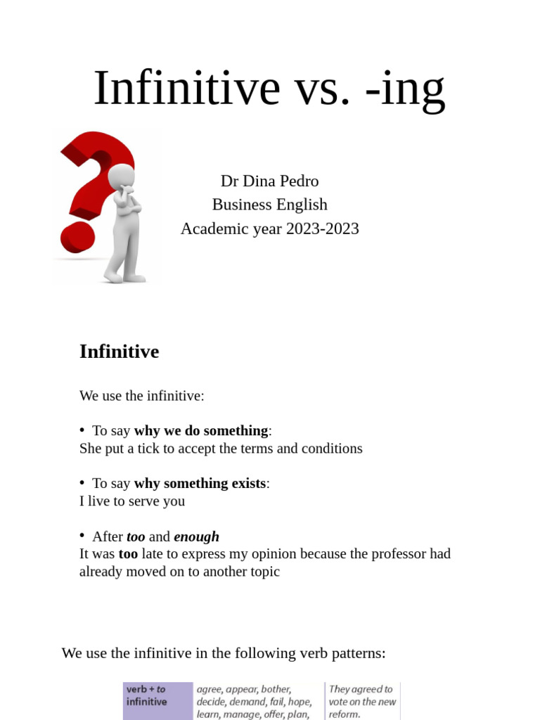 Infinitive vs. - Ing | PDF