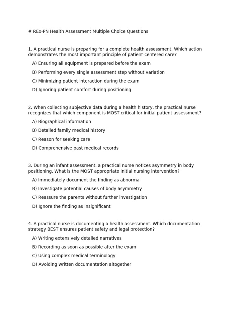 Nursing Health Assessment MCQs | PDF | Physical Examination | Nursing