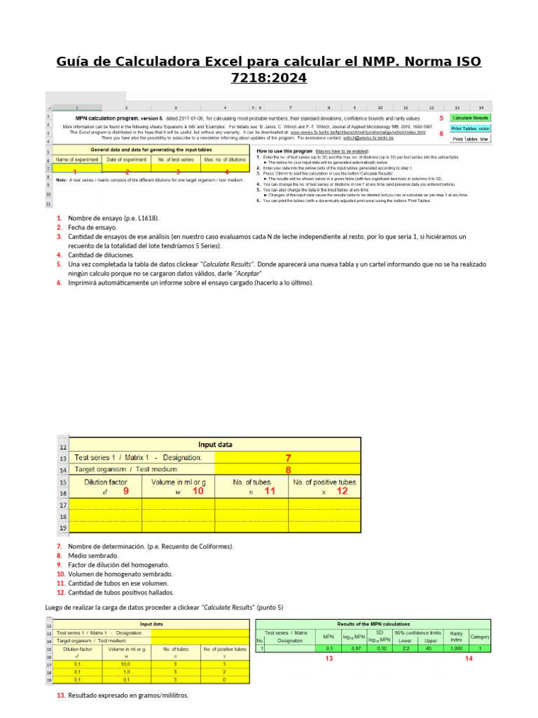 Calculadora Excel para NMP ISO 7218:2024 | PDF