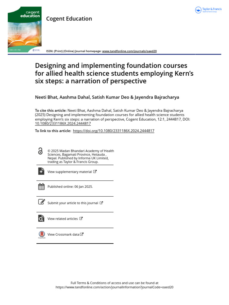 Designing and Implementing Foundation Courses For Allied Health Science ...