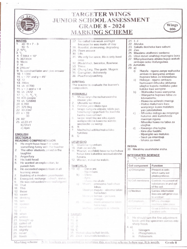 Grade 8 Marking Scheme Targeter Wing 006 | PDF