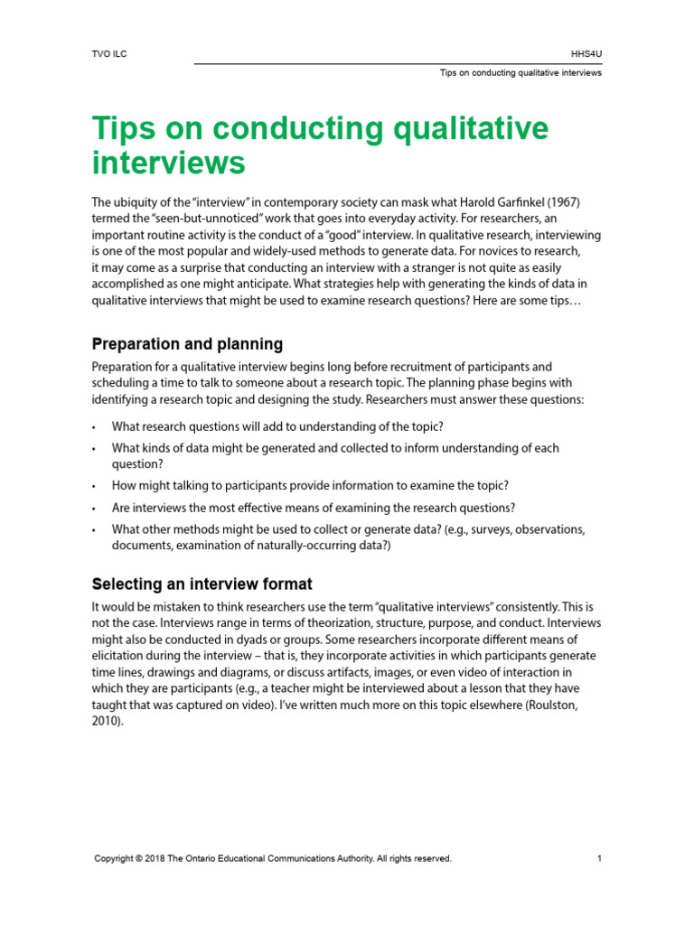 Tips On Conducting Qualitative Interviews | PDF | Qualitative Research ...
