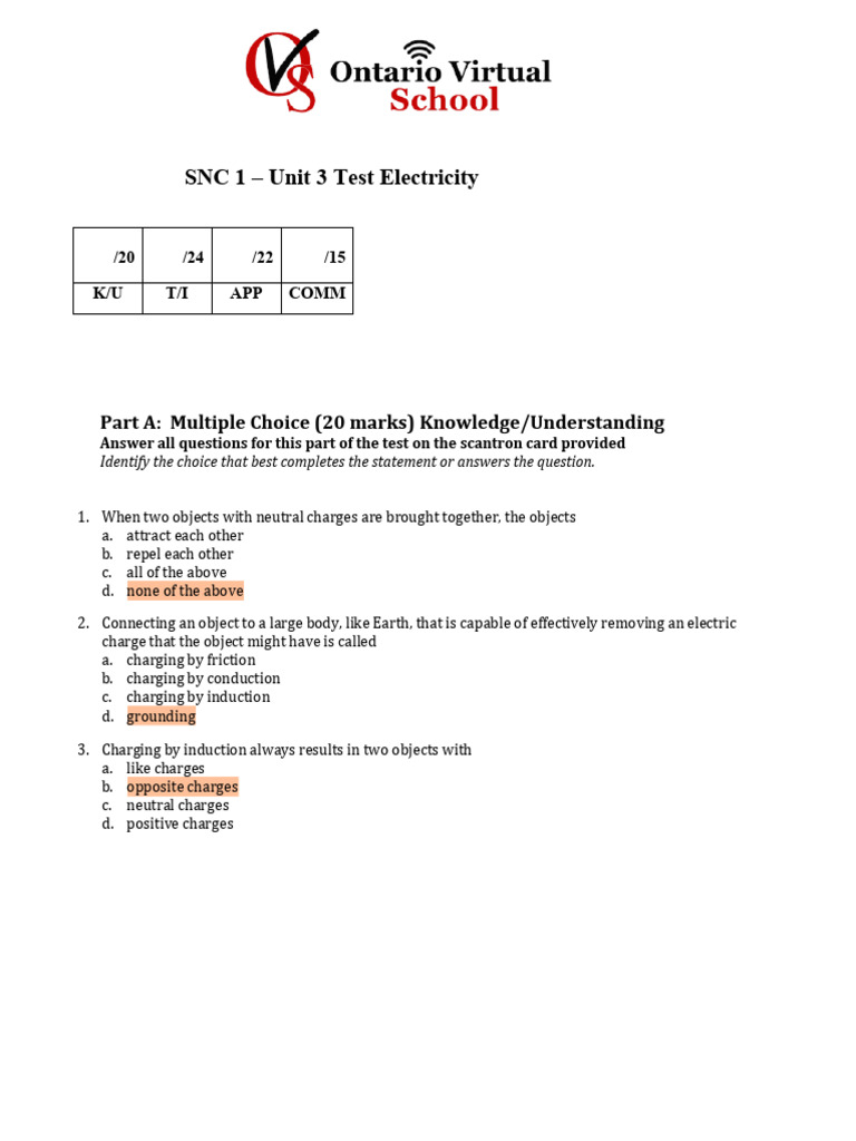 Electricity Unit Test Questions | PDF | Electricity Generation | Voltage
