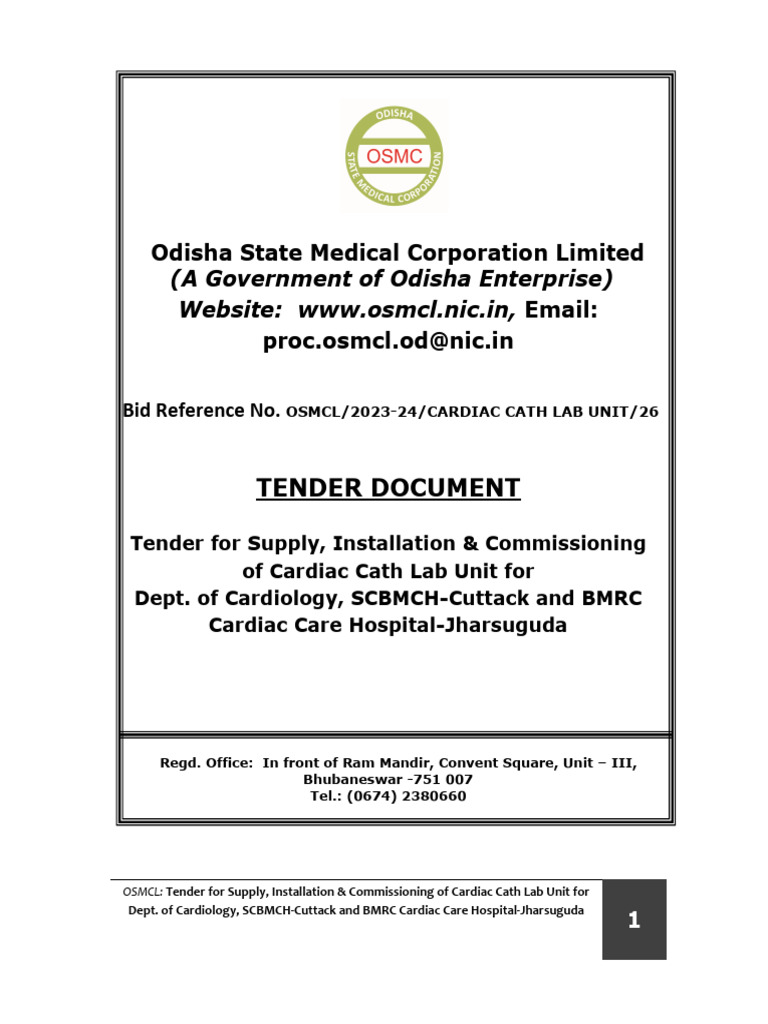 Final Tender Doc For For Cardiac Cath Lab For SCB and BMRC Cardiac Care Jharsuguda | PDF ...