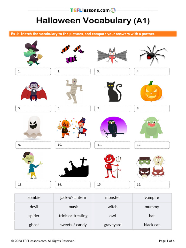 Halloween Vocabulary for A1 Learners | PDF | Halloween | Trick Or Treating