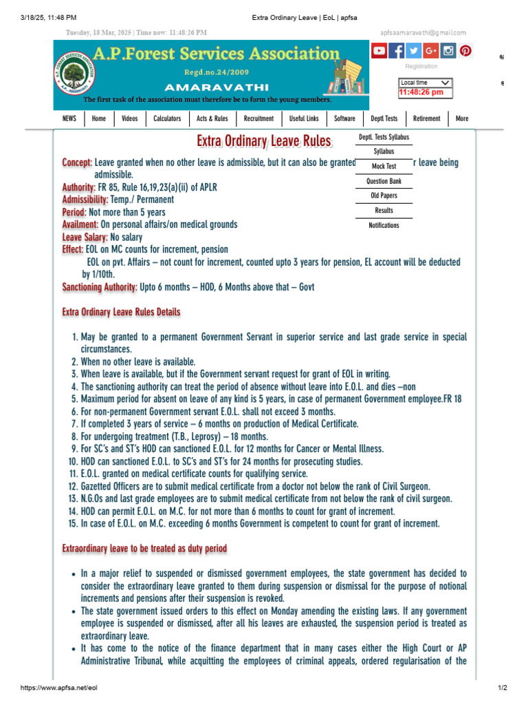 Extra Ordinary Leave - EoL - Apfsa | PDF | Public Law | Government