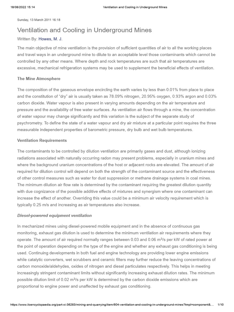 3 Ventilation and Cooling in Underground Mines | PDF | Atmosphere Of Earth | Exhaust Gas