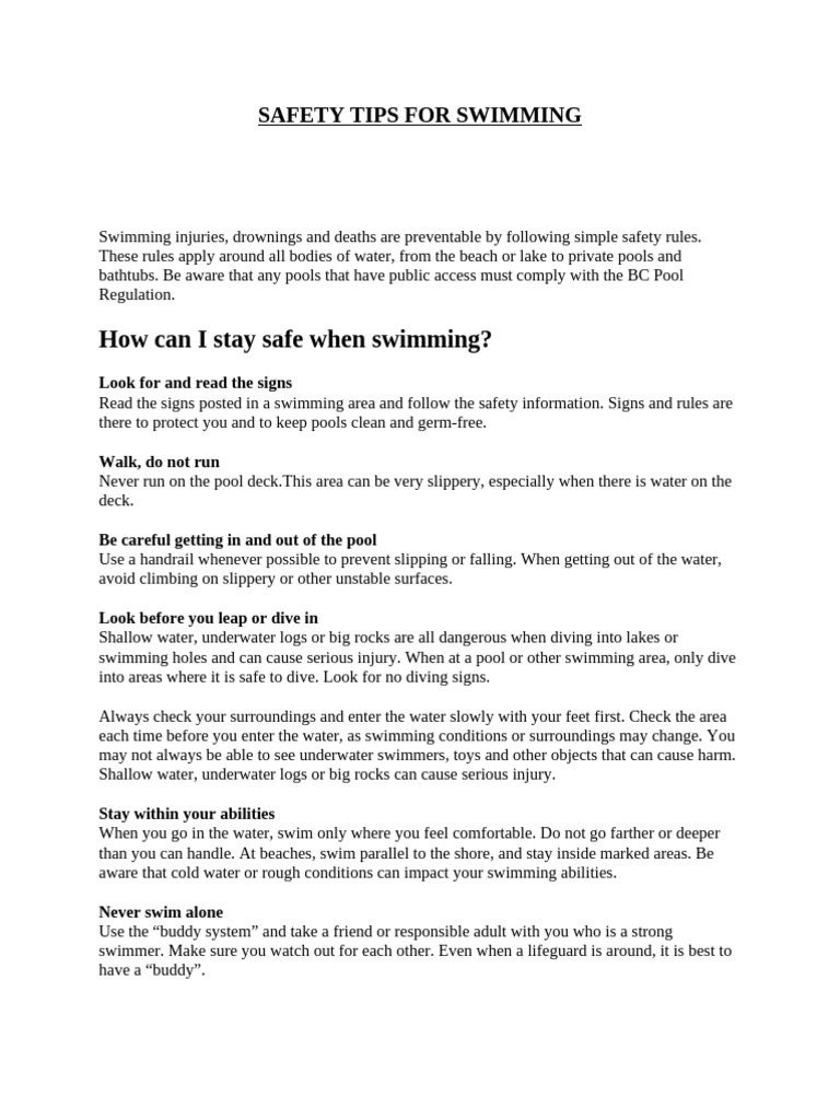 Essential Swimming Safety Tips | PDF | Swimming | Underwater Diving