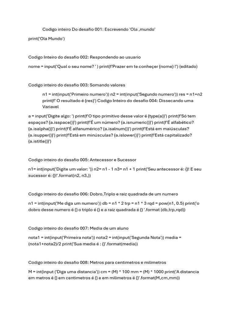 Desafios Mundo 1 Curso de Python | PDF | Trigonometria | Geometria triangular