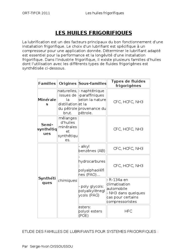 Huiles Frigorifiques : Choix et Types | PDF | Réfrigération ...