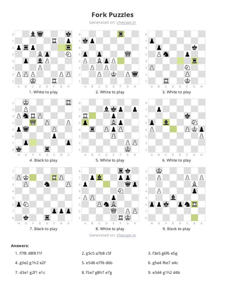 Fork_puzzles_Easiest_difficulty_ChessGo.in | PDF