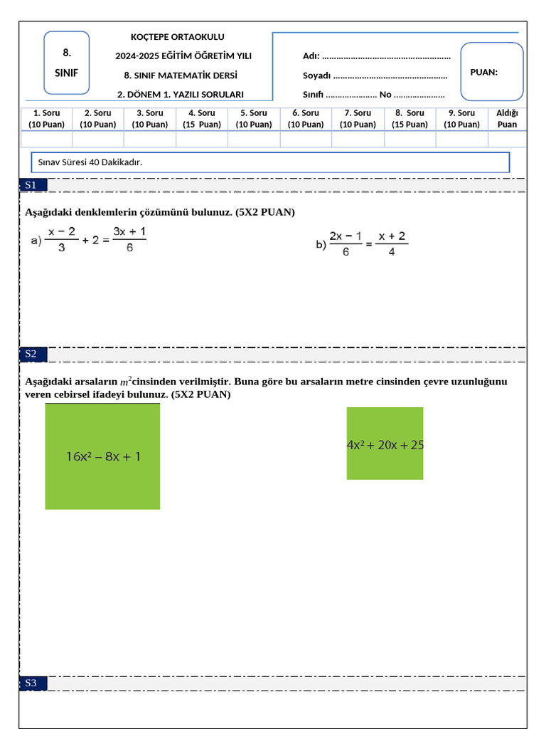 Sinif 2. Dönem 1. Yazili | PDF