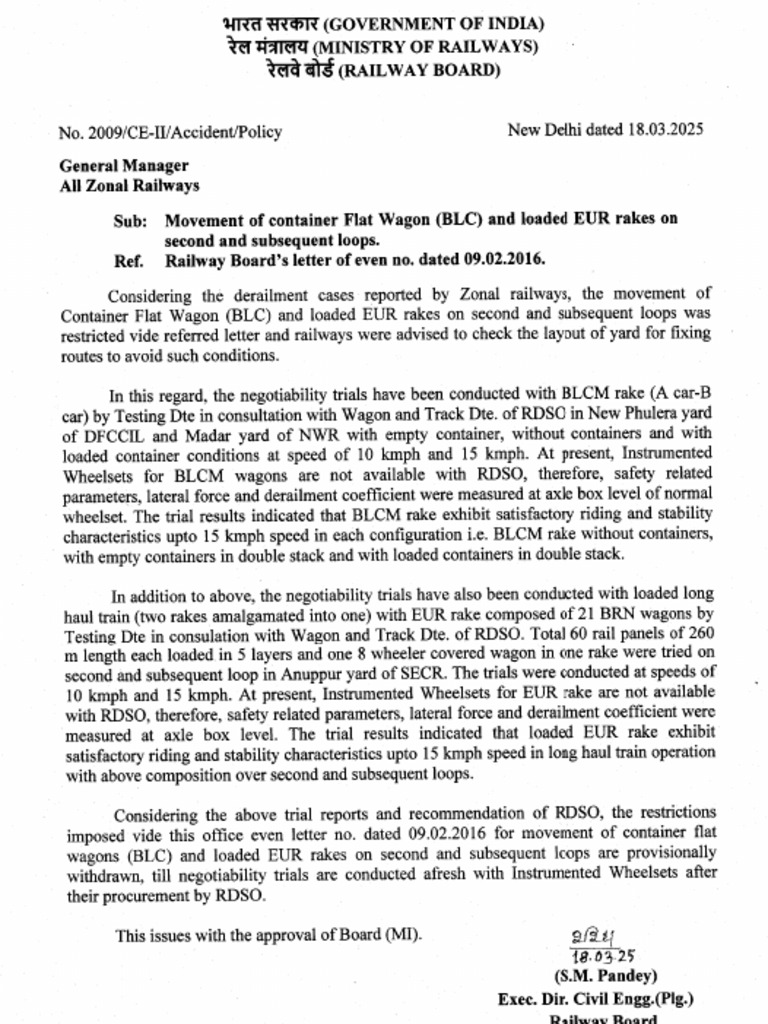 (GM-All Zonal Railways) Movement of Container Flat Wagon (BLC) and ...