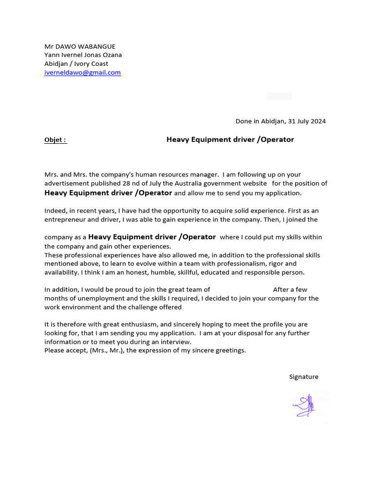 Heavy Equipment Operator Application | PDF