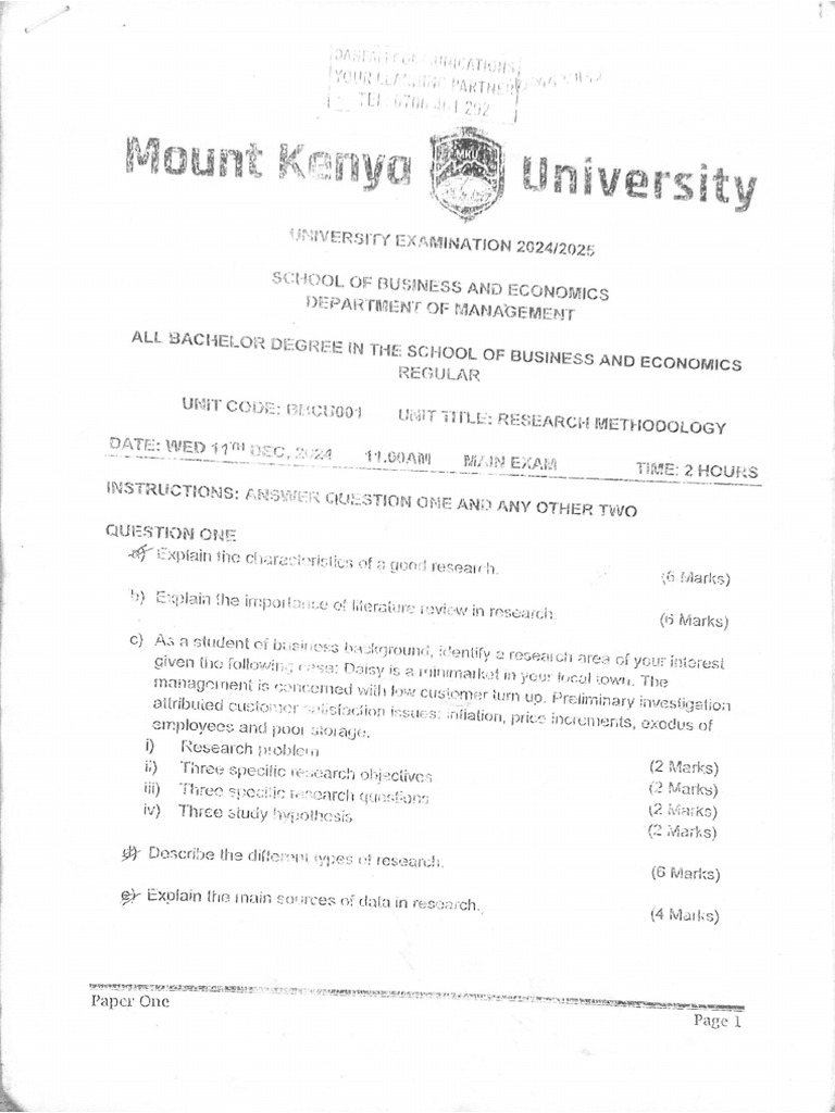 RESEARCH METHODOLOGY Past Papers | PDF
