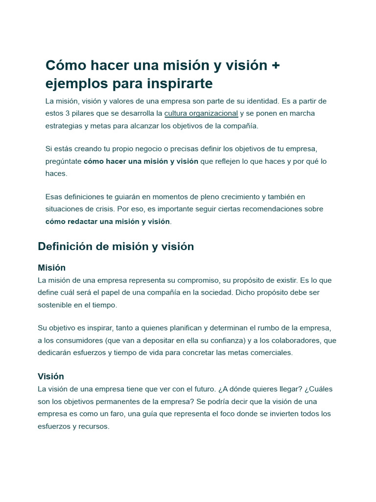 Cómo Hacer Una Mision y Vision | PDF | Business | Mercado (economía)
