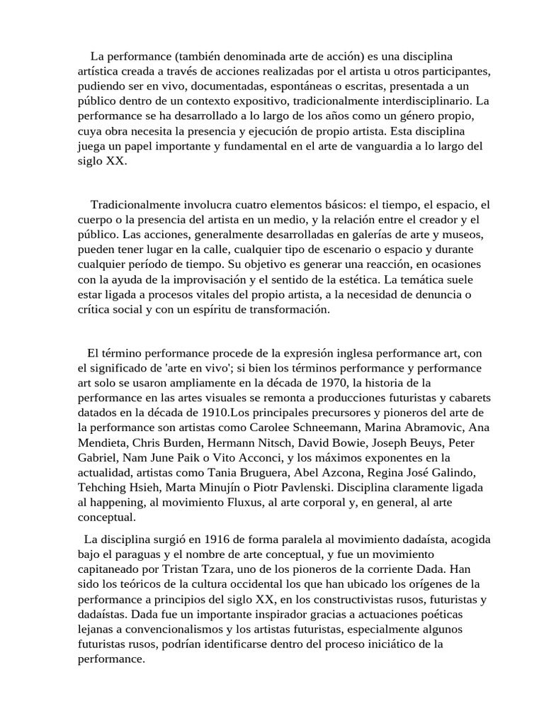 Performence | PDF | Arte de performance | Movimientos