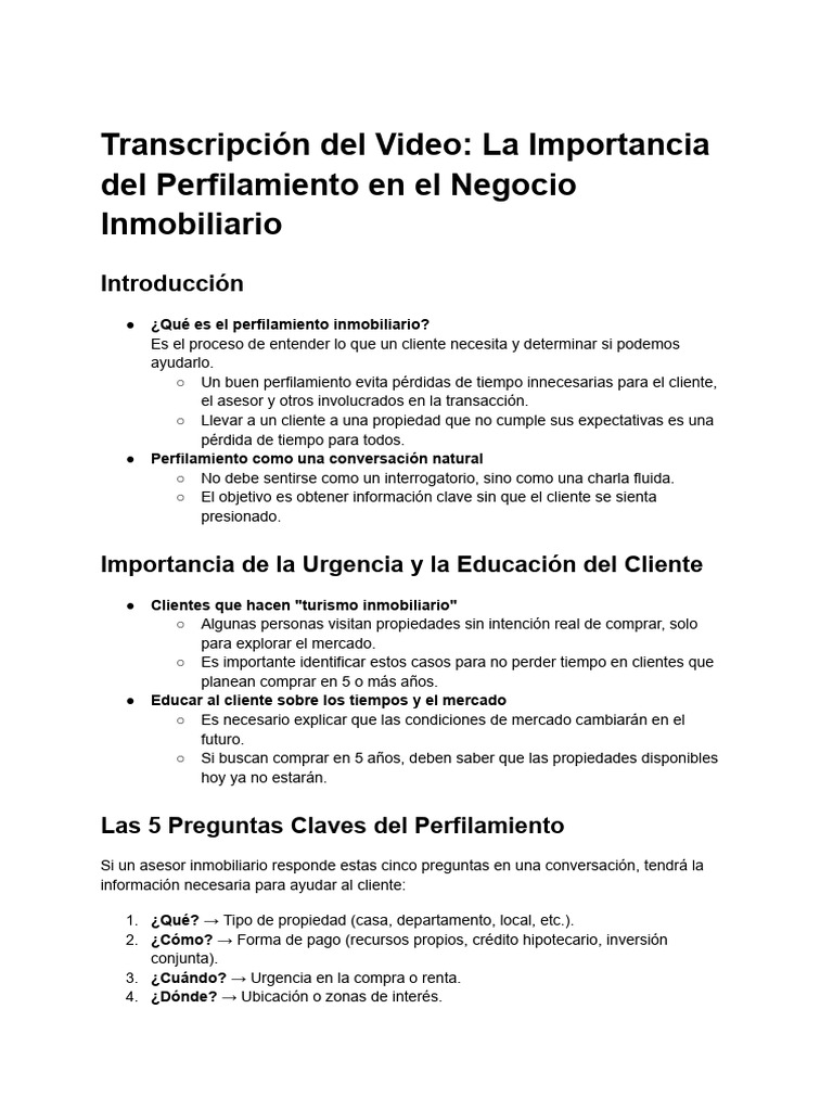 Perfilamiento Efectivo en Ventas Inmobiliarias | PDF | Cliente ...