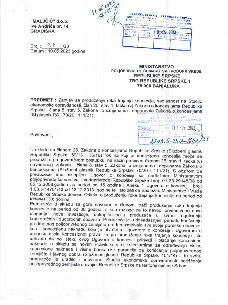 Zahtjev Za Produženje Roka Koncesije | PDF