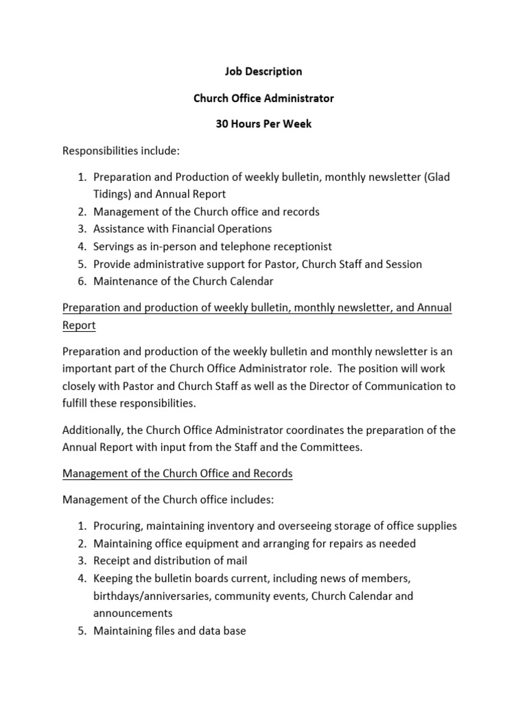 Church Office Administrator Job Description | PDF | Computing