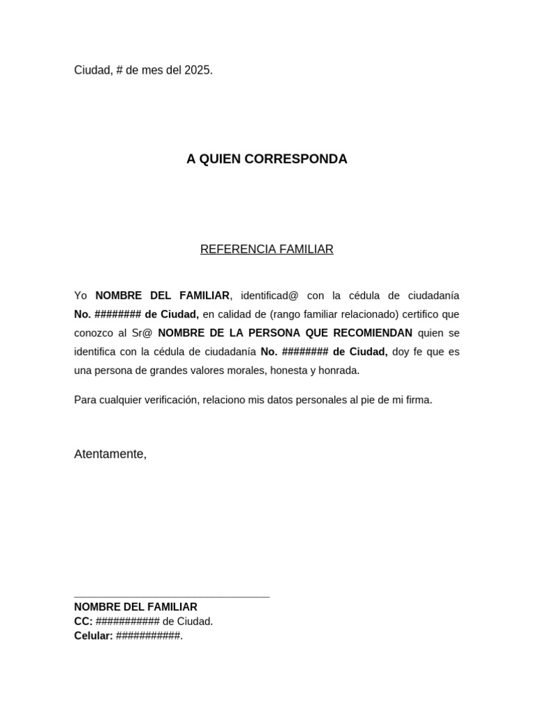 Carta de Referencia Familiar | PDF