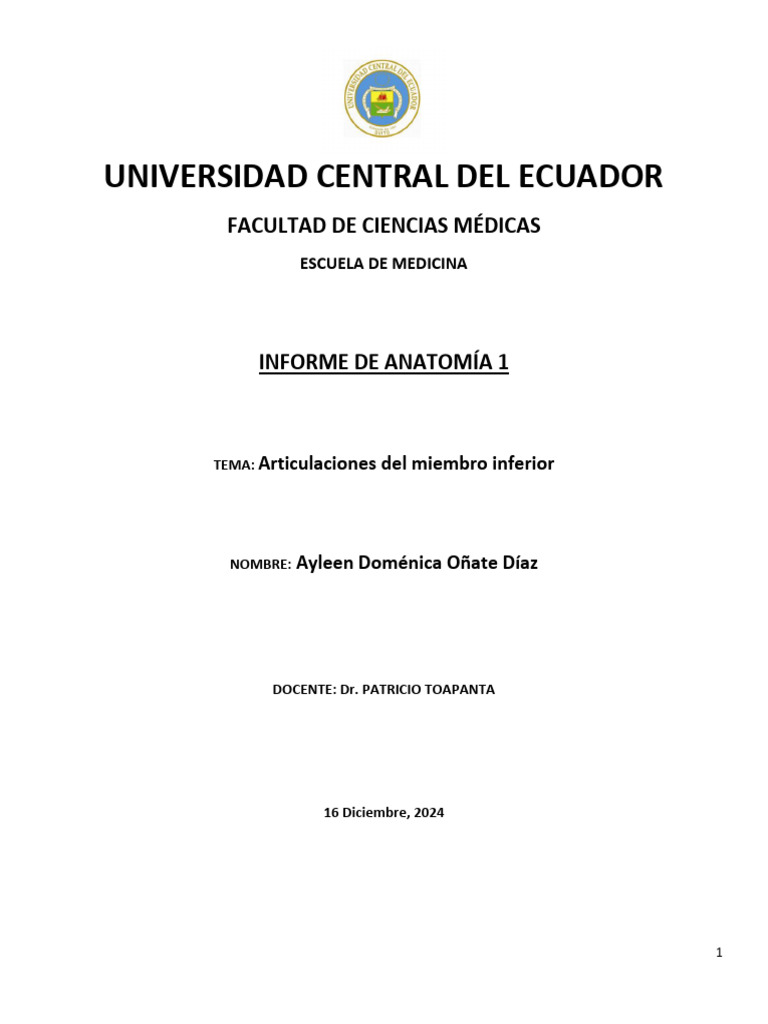 Informe Art Miembro Inferior | PDF | Articulaciones | Sistema ...