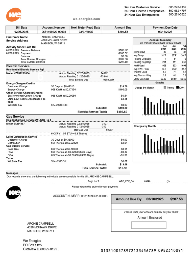 We Energies Sample Bill 2 | PDF | Fee | Sustainable Technologies
