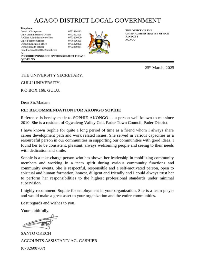 RECOMMENDATION FOR AKONGO SOPHIE_SAN | PDF