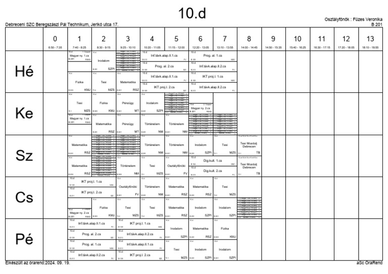 Orarend 10d 20240923 | PDF