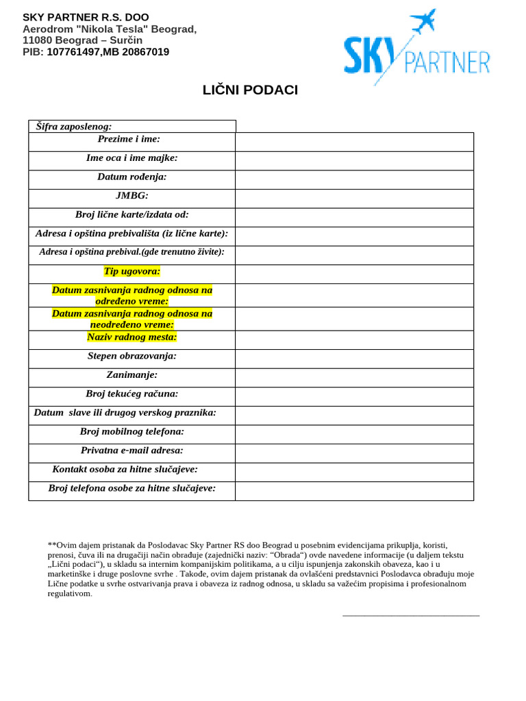 Dosije Zaposlenog1 | PDF