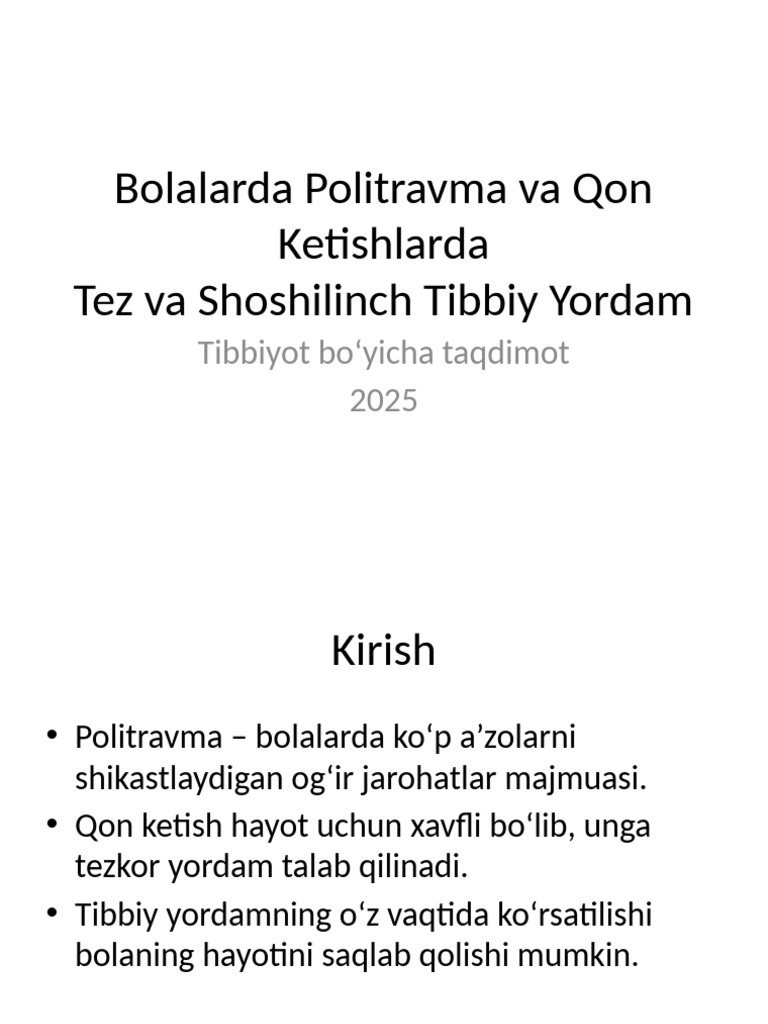 Bolalarda Politravma Va Qon Ketish | PDF