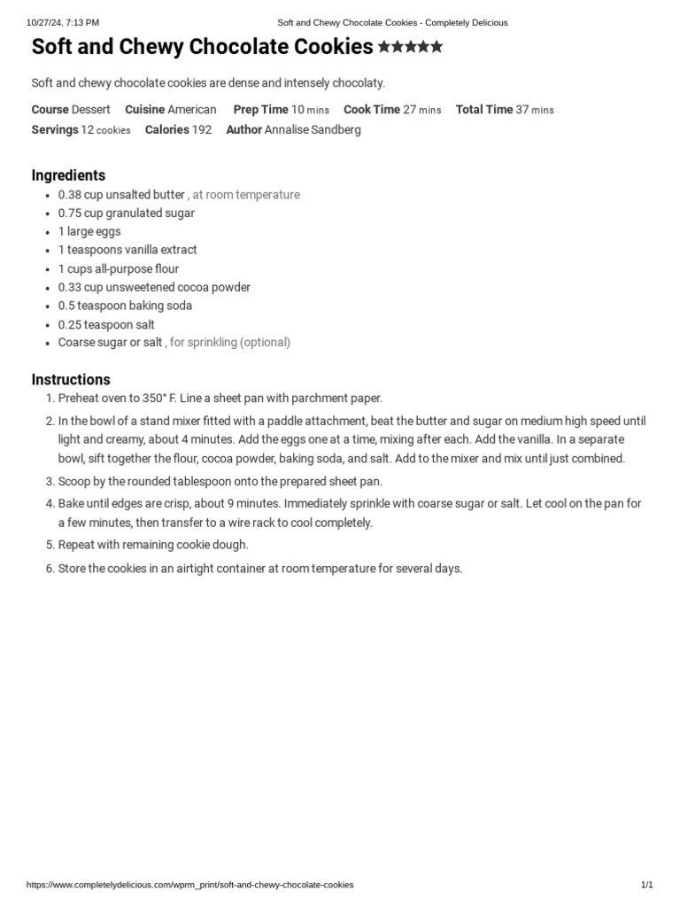 Soft Chewy Chocolate Cookie Recipe | PDF