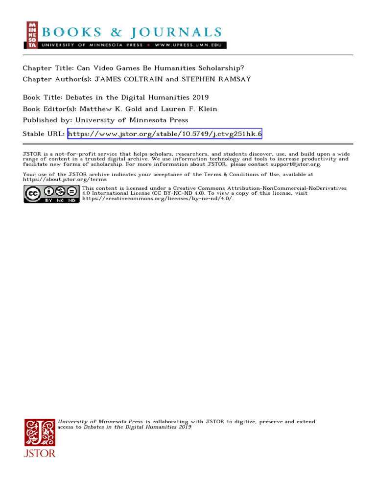 COLTRAIN VideoGamesHumanities 2019 | PDF | Walden | Simulation