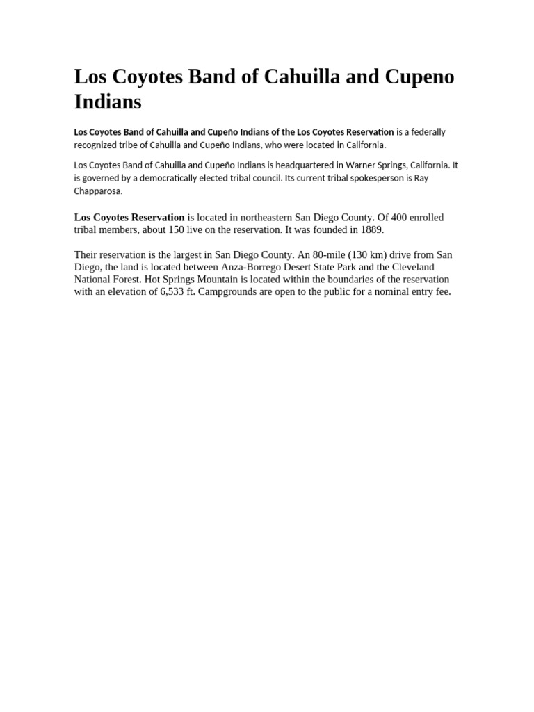 Los Coyotes Band of Cahuilla and Cupeno Indians | PDF