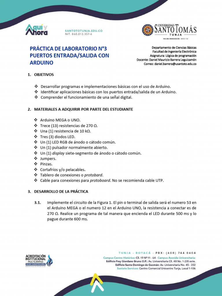 Practica de laboratorio No. 3 - Puertos entrada salida con Arduino (1) | PDF | Diodo emisor de ...