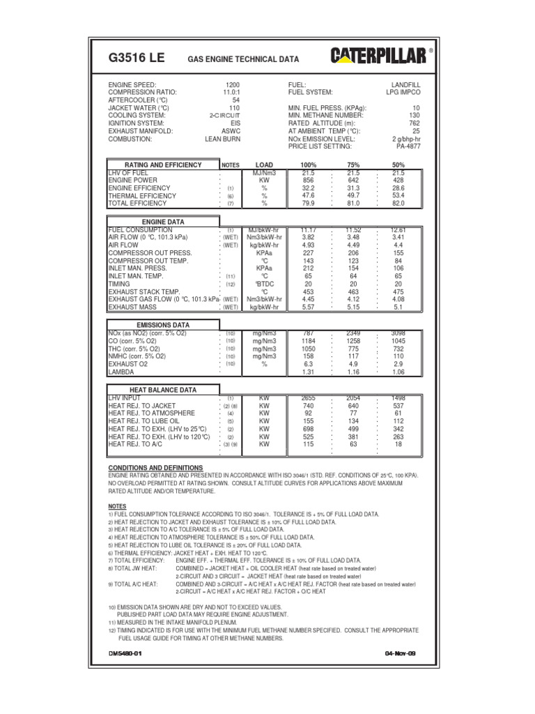 Data Sheet G3516 - 800ekw Contínuo | PDF | Engines | Air Conditioning