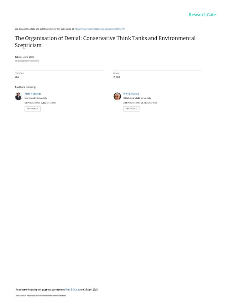 The Organisation of Denial Conservative Think Tanks and | PDF ...