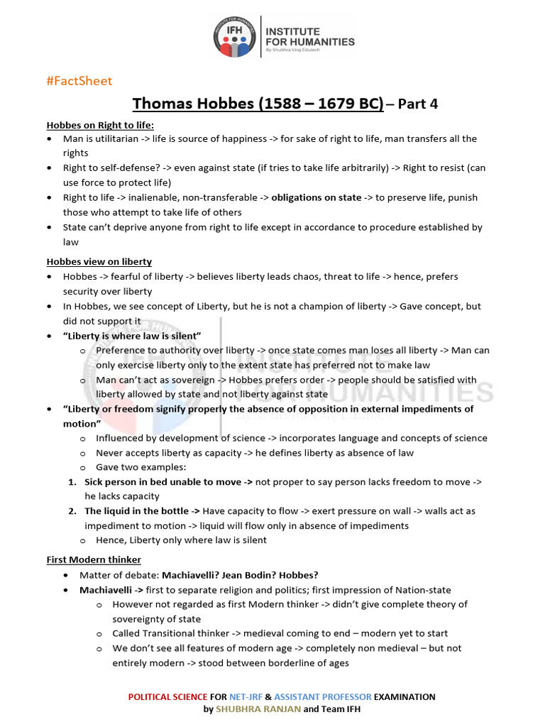 Hobbes: The First Modern Thinker | PDF | Liberty | Sovereignty