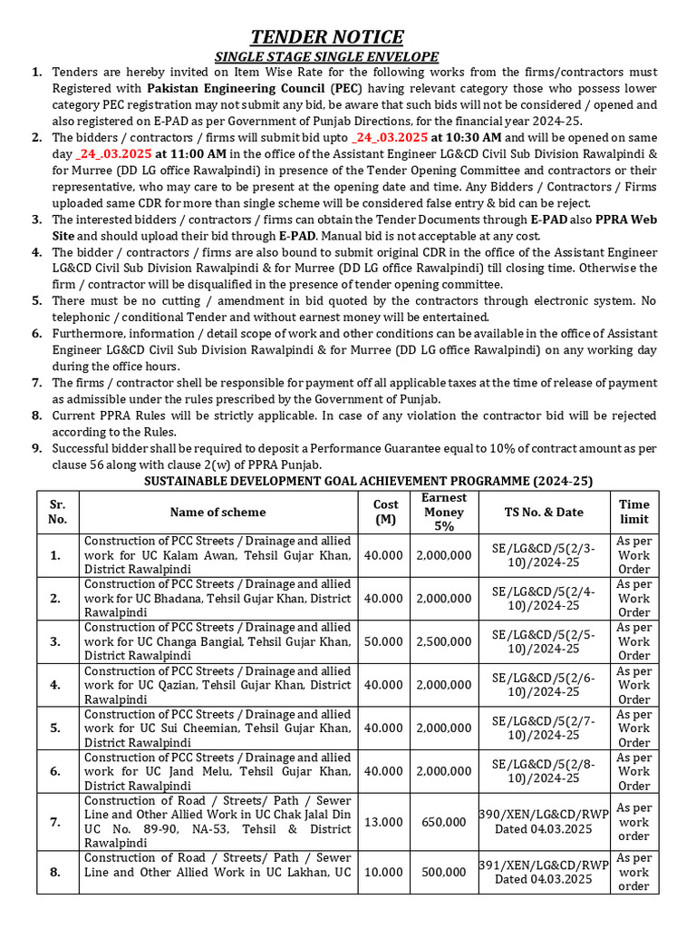 Tender Notice: Single Stage Single Envelope | PDF