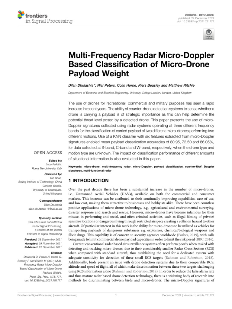 Micro-Doppler Radar for Drone Payload Classification | PDF | Radar ...