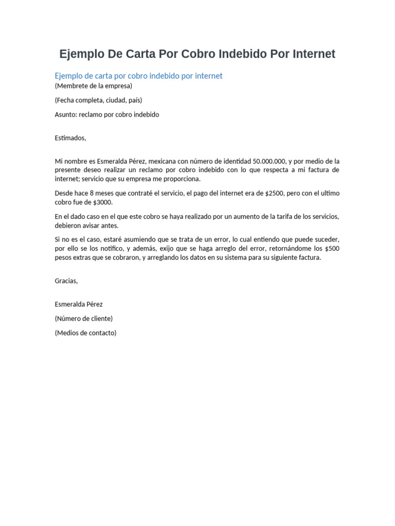 Carta Por Cobro Indebido Por Internet | PDF
