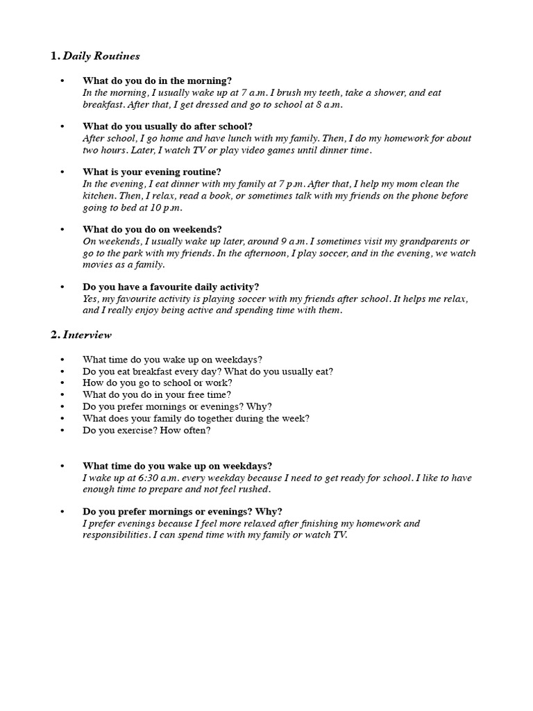 Daily Routines, Descriptions. | PDF