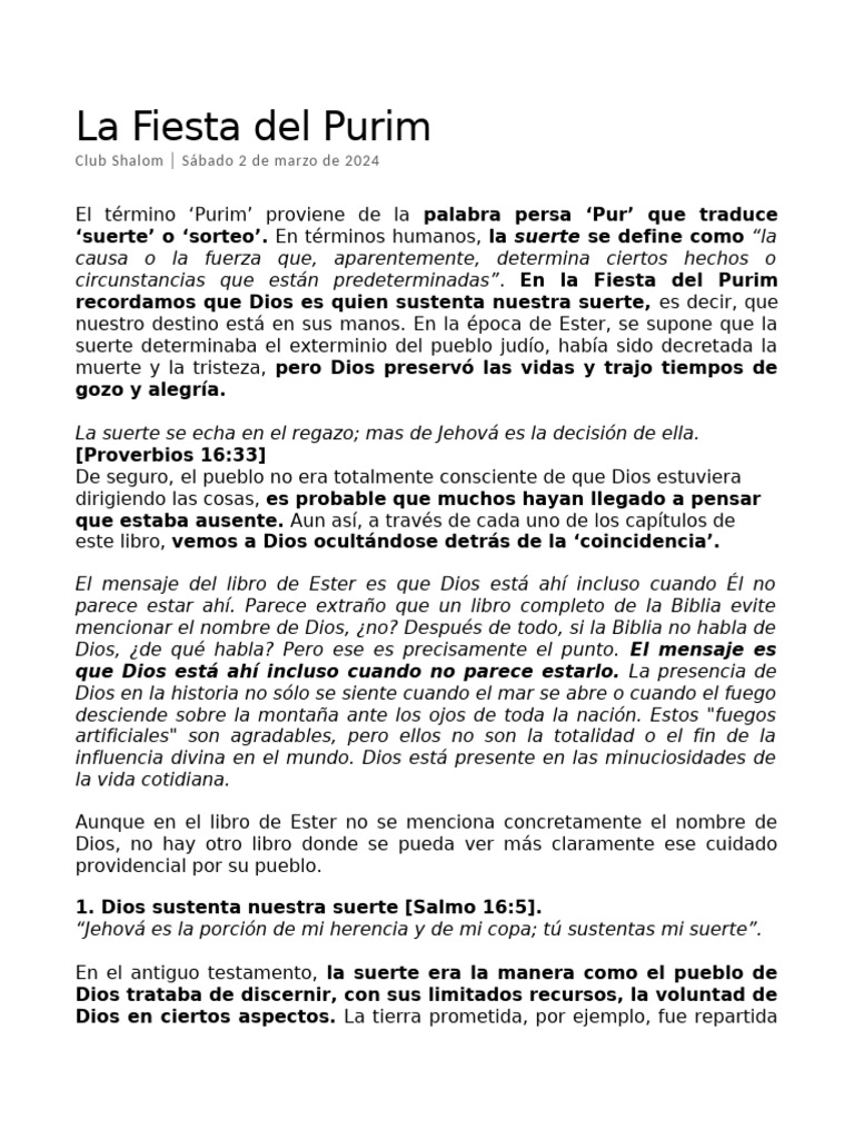 La Fiesta Del Purim | PDF | Esther | Dios